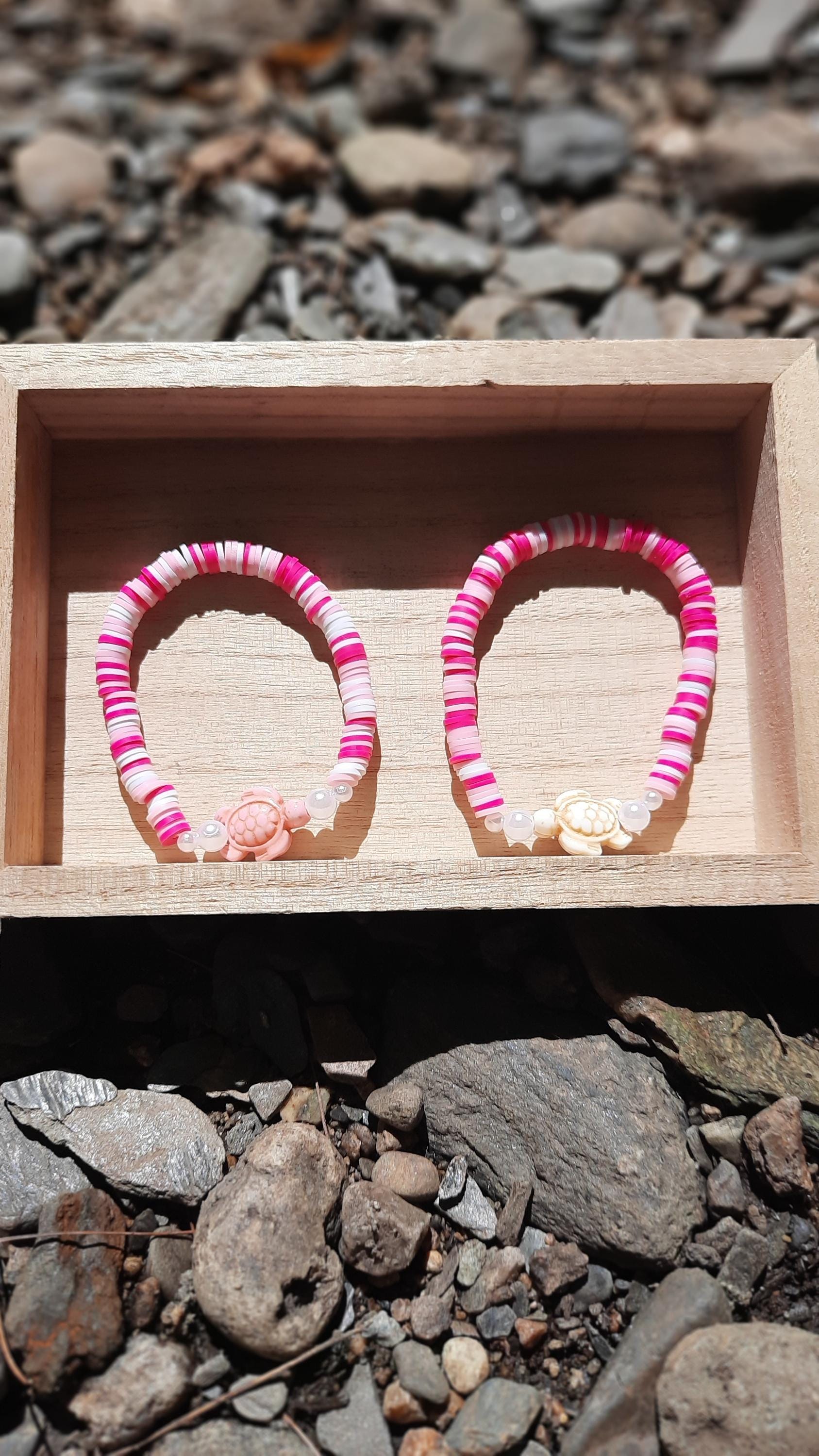 Pink Turtle Clay Bead Bracelet With Pearls by Chonky Kitty Studio - Etsy