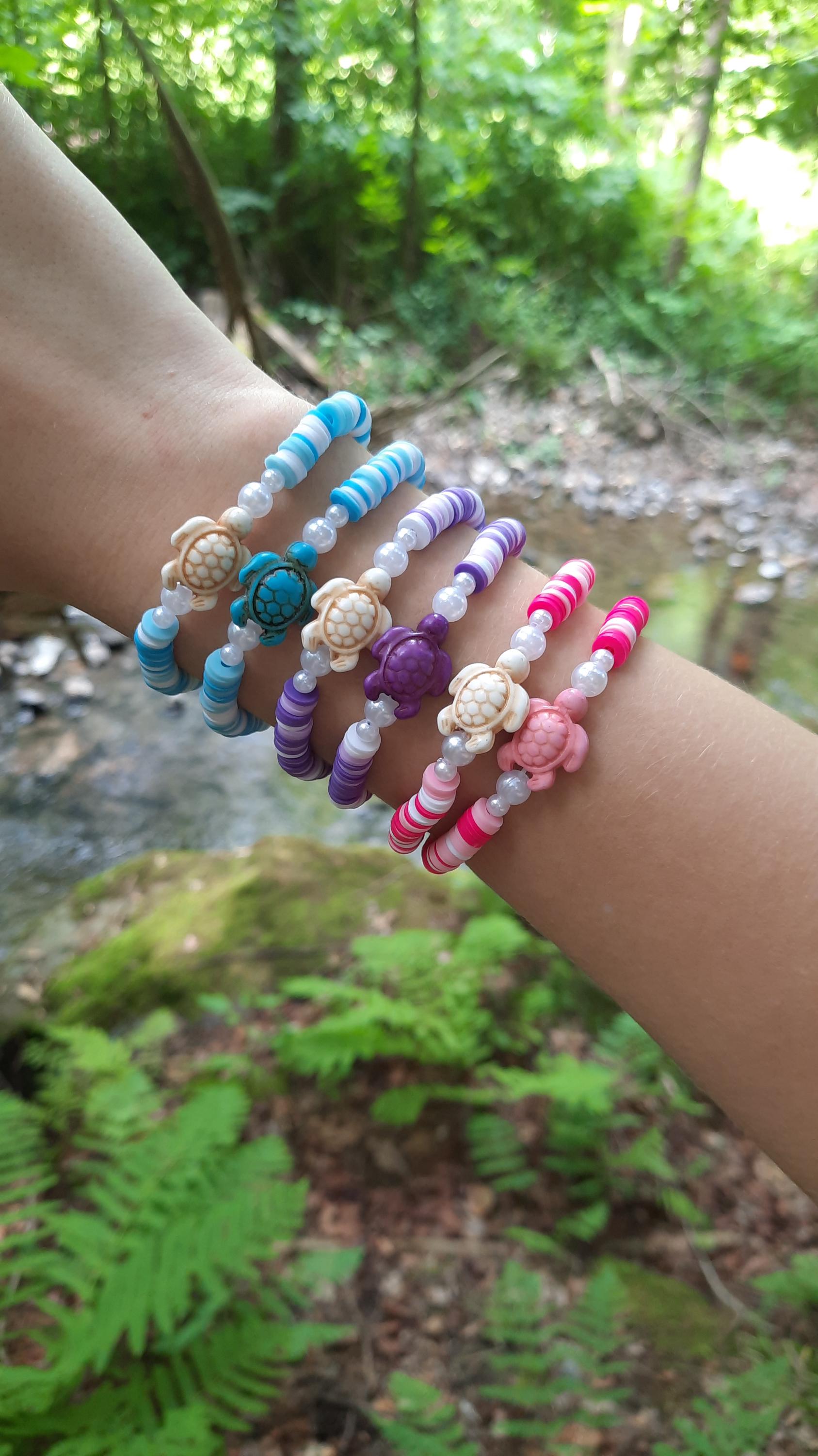 Pink Turtle Clay Bead Bracelet With Pearls by Chonky Kitty Studio - Etsy