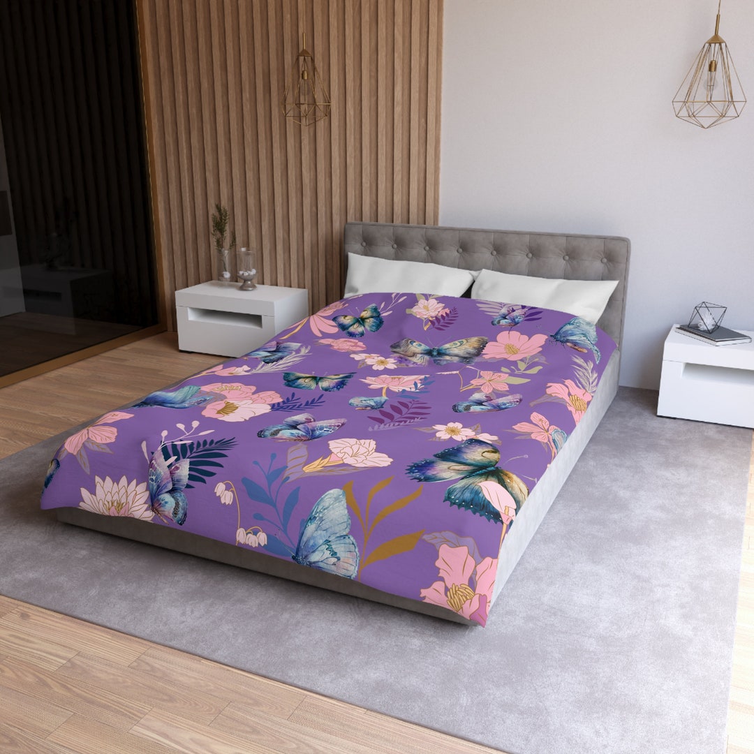 Purple Butterfly Duvet Cover: Floral Bedroom Decor - Etsy