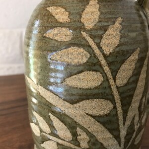 Green Glazed Pitcher With Unglazed Leaf Design Signed by Potter and ...