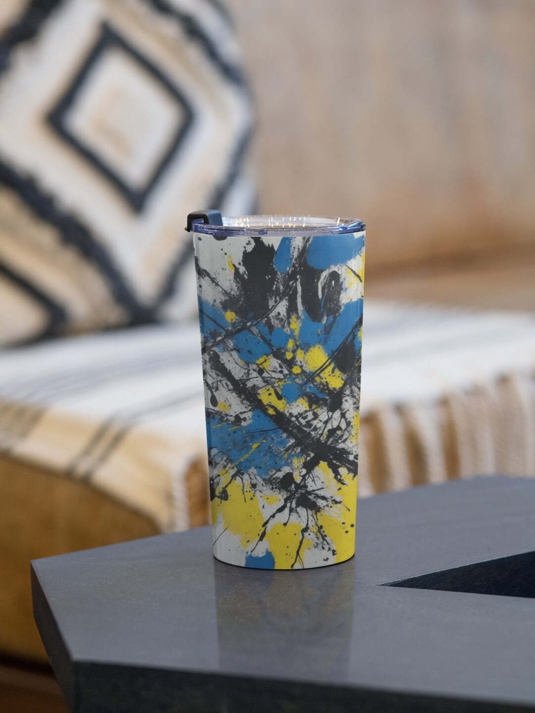 Colorful Jackson Pollock 20oz Tumbler Blue White and Yellow - Etsy