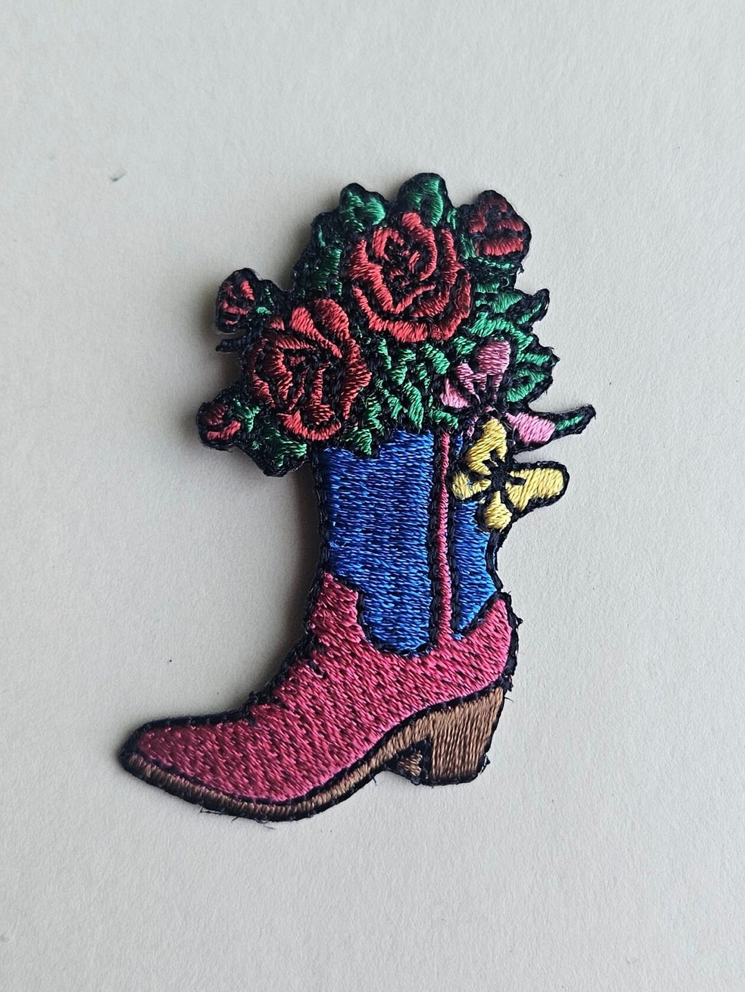 Western Boot With Flowers - Iron on Patch - Embroidered Patch ...