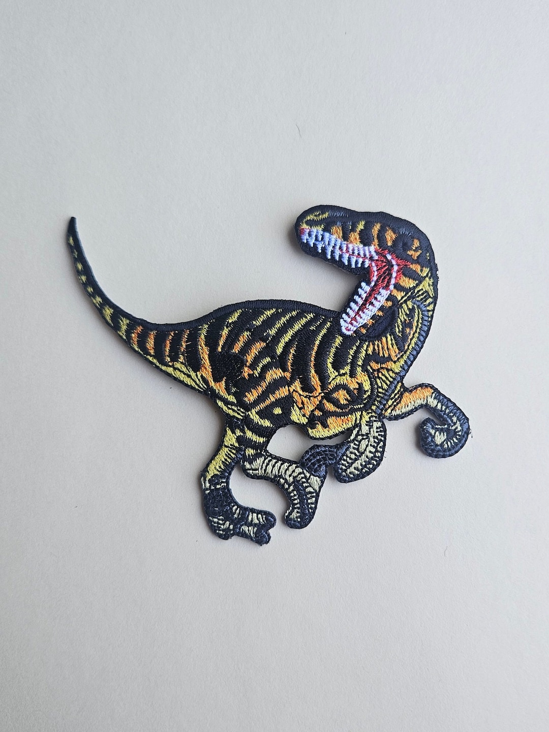 Striped Velociraptor 4.1x3.5 Patch Iron on Patch Embroidered Patch - Etsy