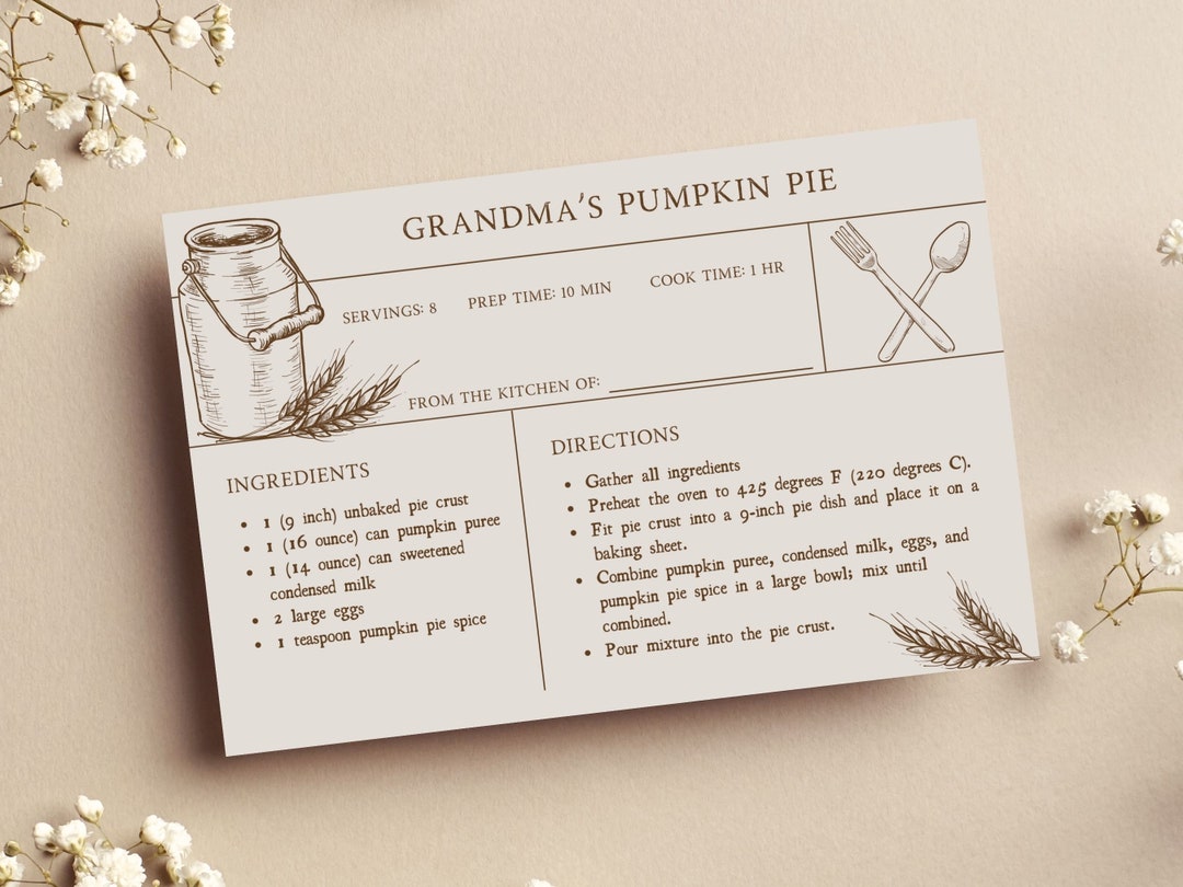 Farmhouse Recipe Card Template, Editable Minimalist Recipe Card ...