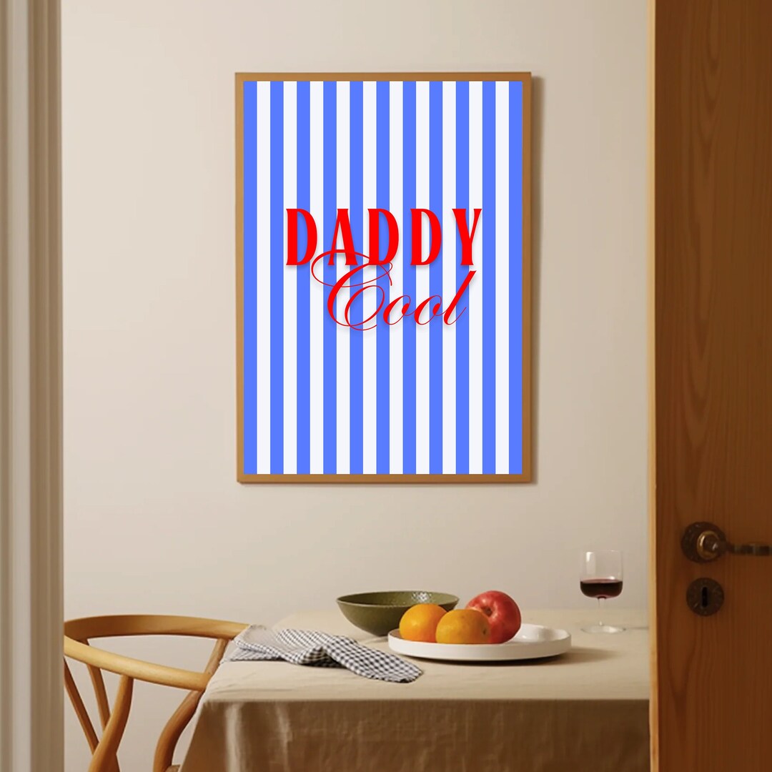 Blue daddy Cool Word Pinstripe Print Modern Typography Wall Art Stylish ...