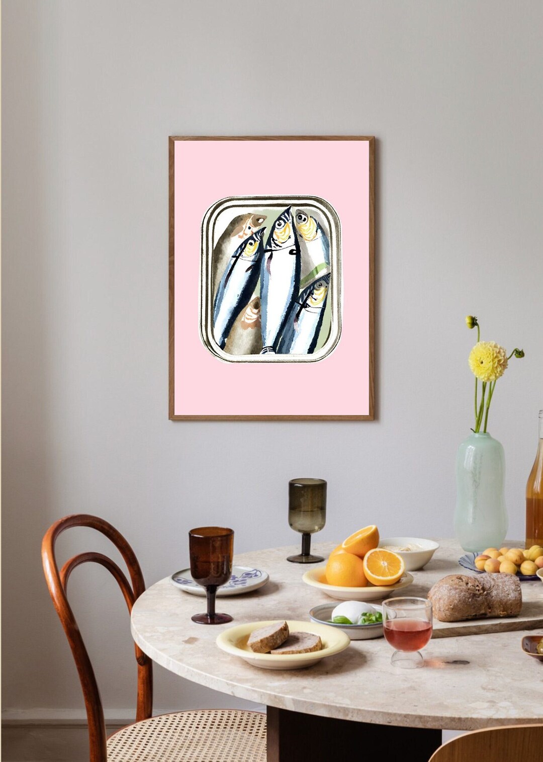 Pink Sardines Kitchen Print, Sardines and Anchovies Print, Modern Wall ...