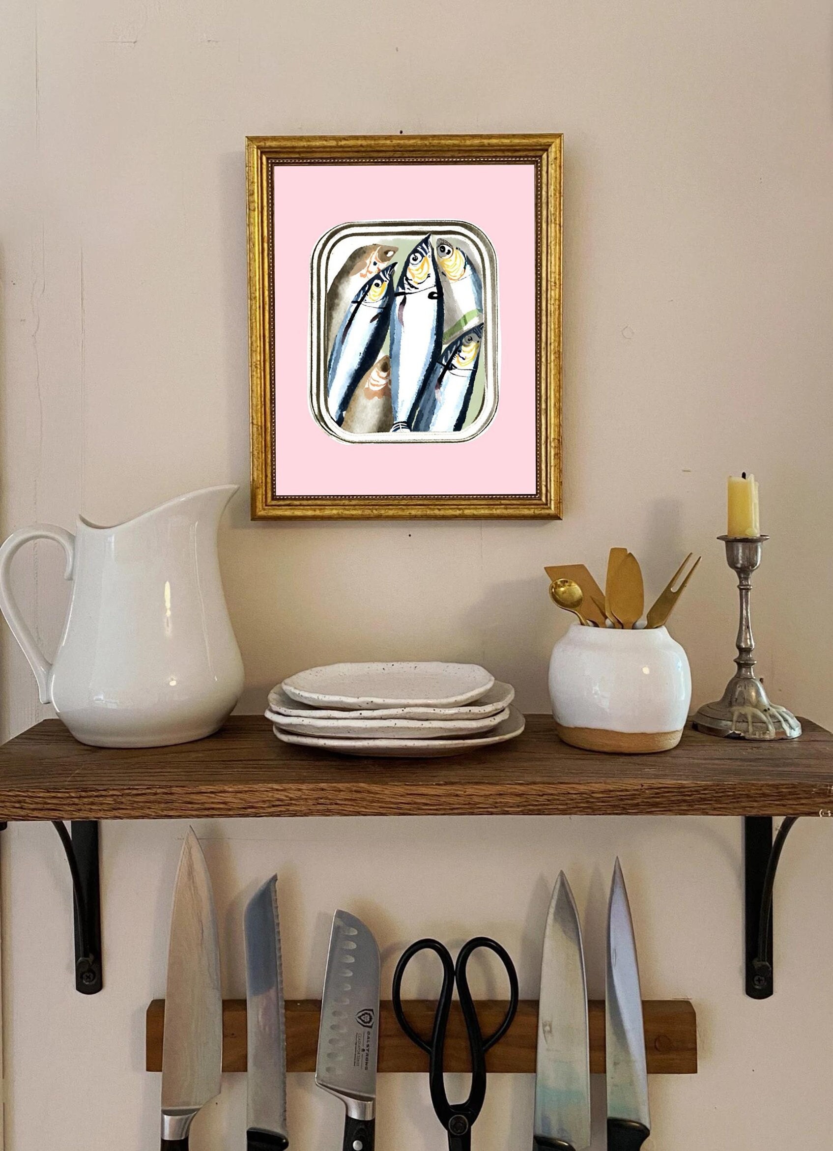 Pink Sardines Kitchen Print, Sardines and Anchovies Print, Modern Wall ...