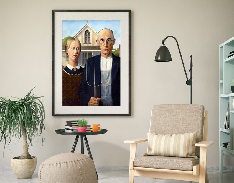 Grant Wood American Gothic Artwork, Farmhouse Decor, American Icon ...