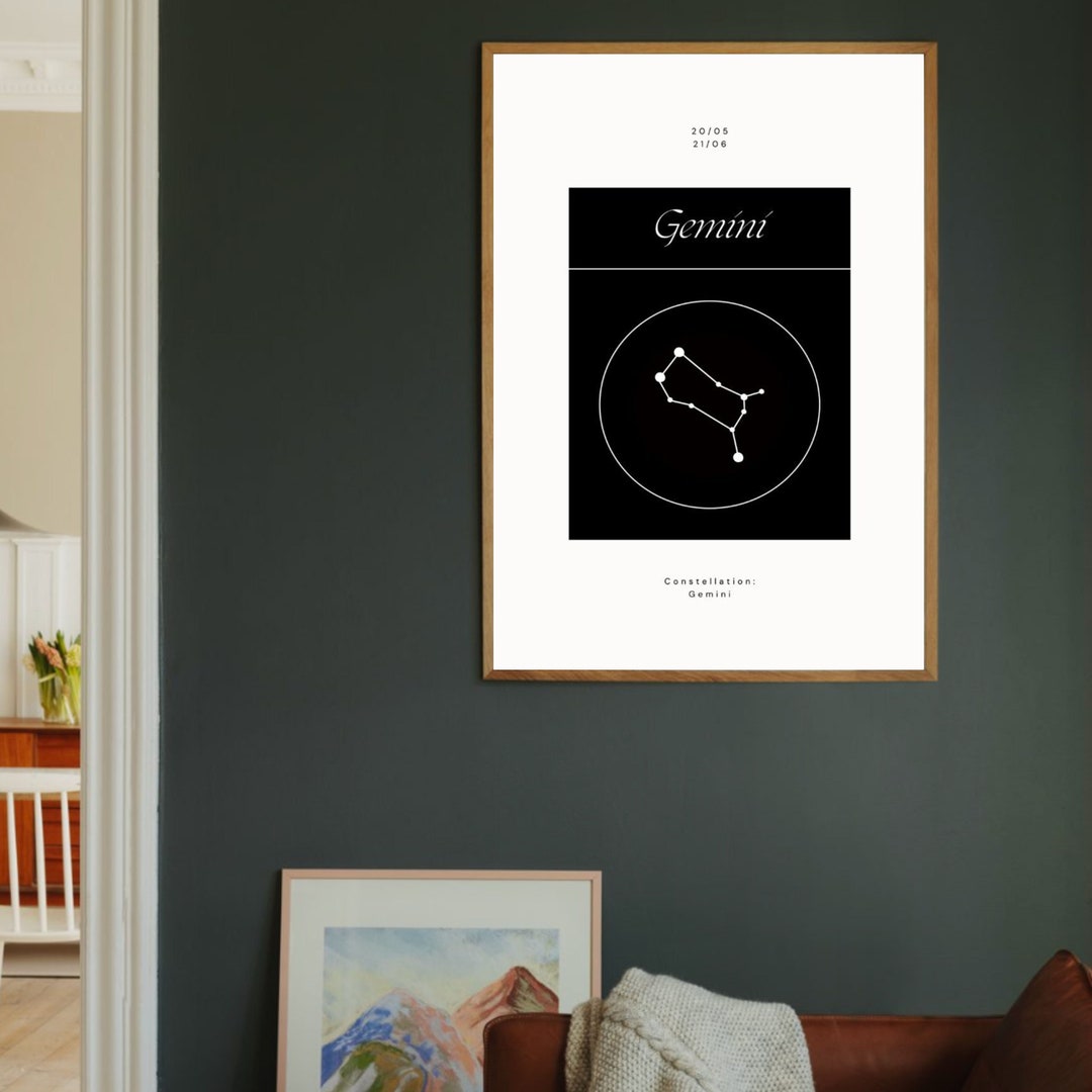 Gemini Star Sign Print, Star Sign Poster, Birthday Gift, Zodiac Sign ...