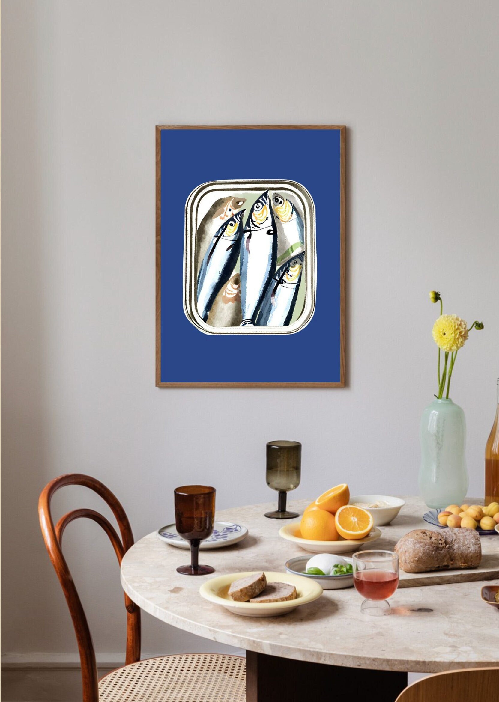 Blue Sardines Kitchen Print, Sardines and Anchovies Print, Modern Wall ...