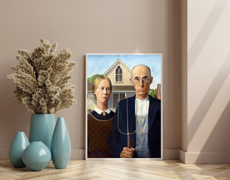 Grant Wood American Gothic Artwork, Farmhouse Decor, American Icon ...