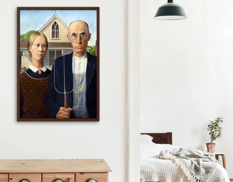 Grant Wood American Gothic Artwork, Farmhouse Decor, American Icon ...