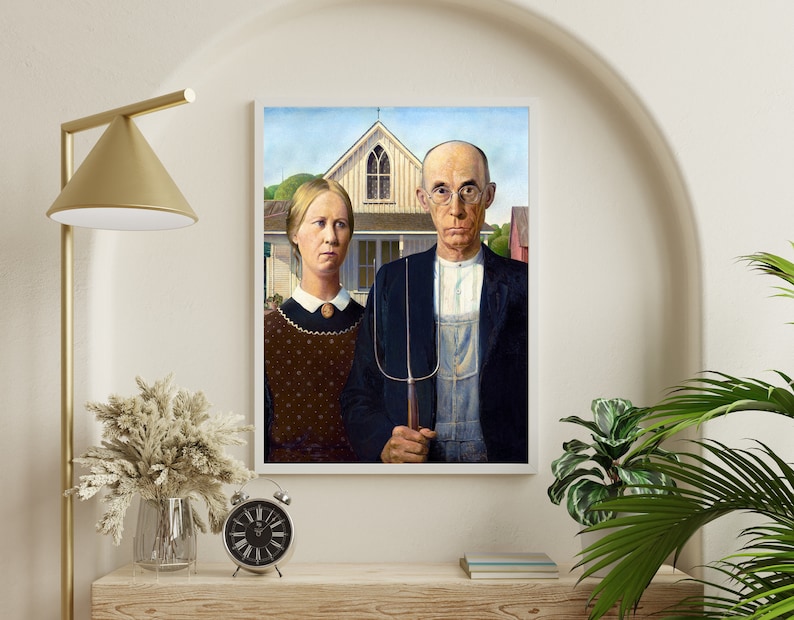 Grant Wood American Gothic Artwork, Farmhouse Decor, American Icon ...