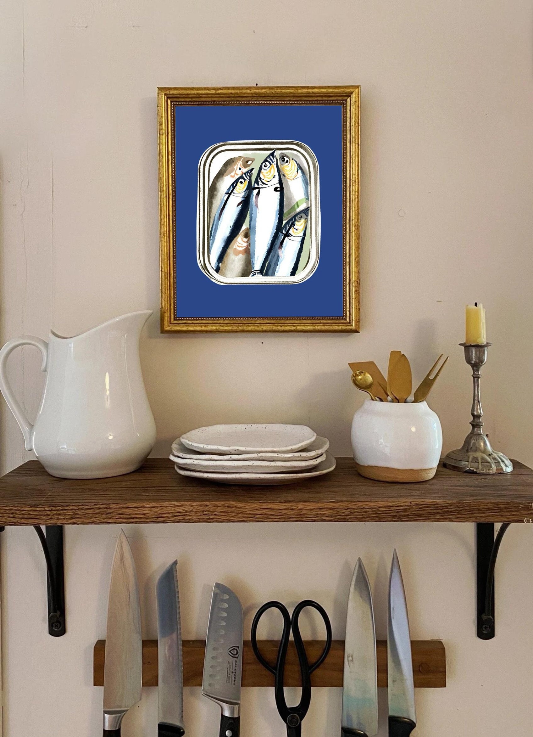 Blue Sardines Kitchen Print, Sardines and Anchovies Print, Modern Wall ...