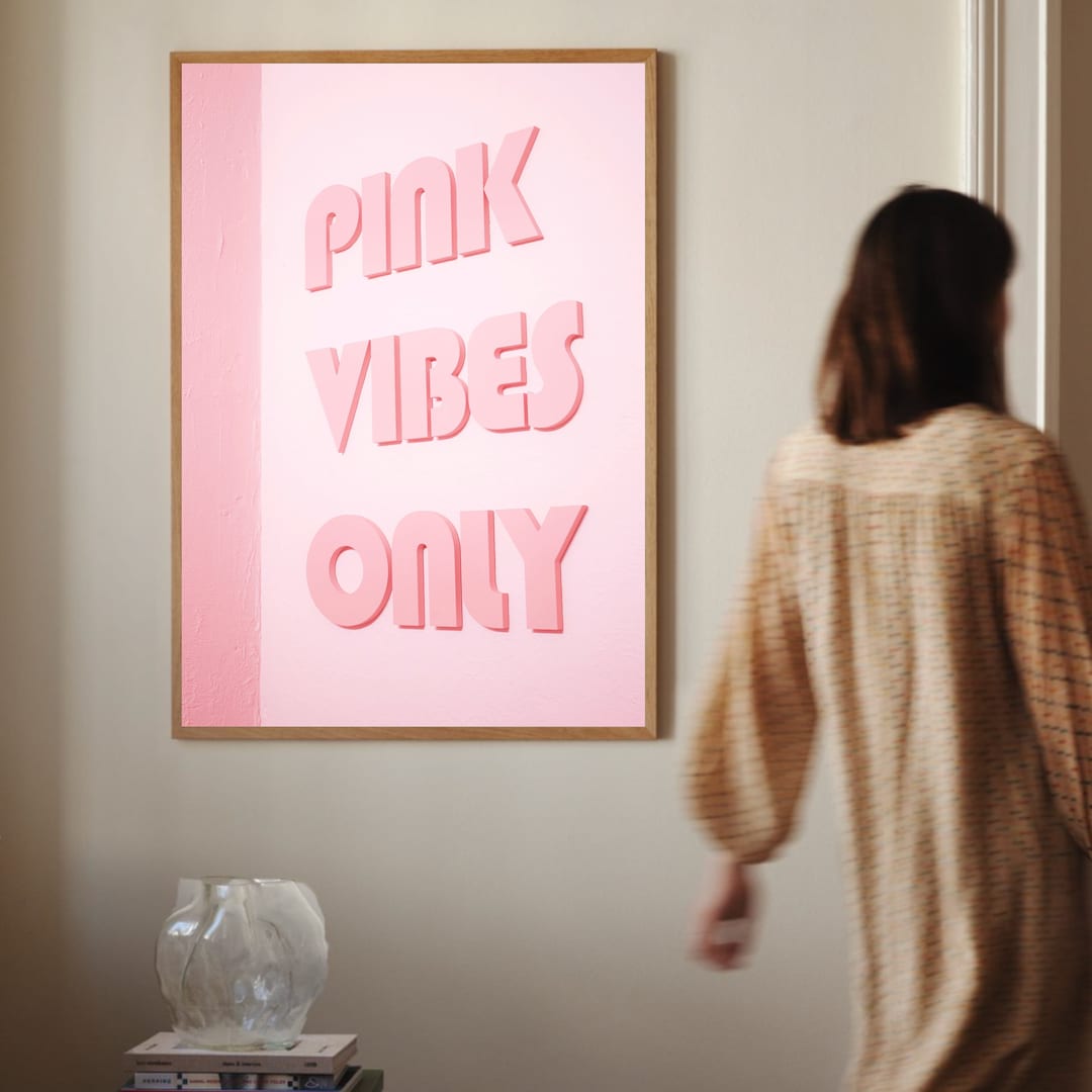 Pink Vibes Only Print -positive Typography Wall Art -pink Wall Artpink ...