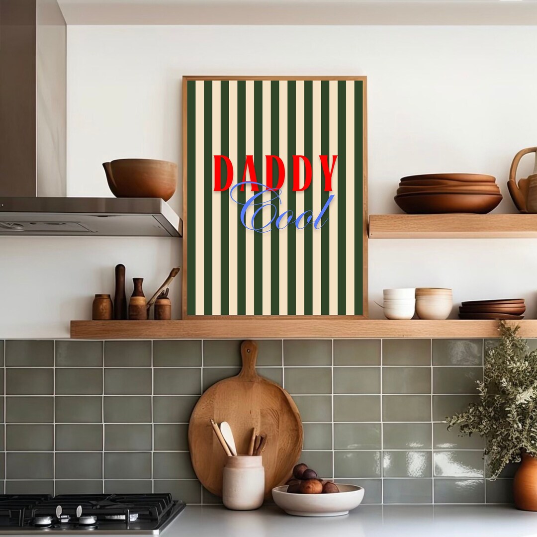 Green Daddy Cool Word Pinstripe Print - Modern Typography Wall Art ...