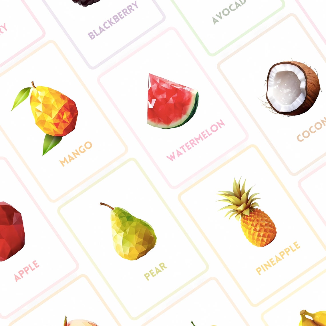 16 Fruits Flashcards Free Coloring Package Fruits Flash Cards ...