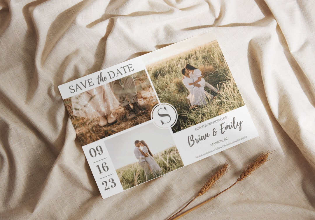 Save the Date Template 3 Photo Collage, Elegant and Aesthetic Editable ...