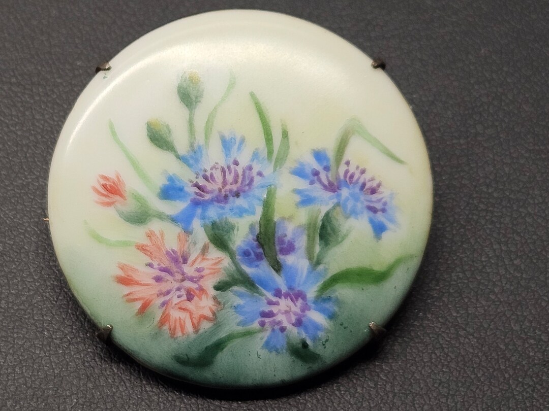 Vintage Victorian Hand Painted Porcelain Round Pin Brooch - Etsy