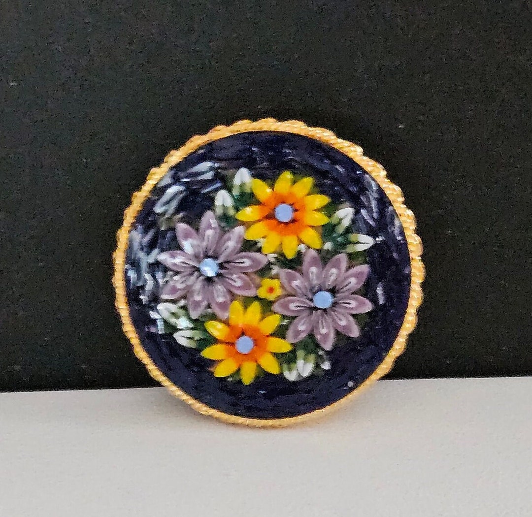 Vintage Italy Gold Tone Filigree Micro Mosaic Flowers Brooch - Etsy