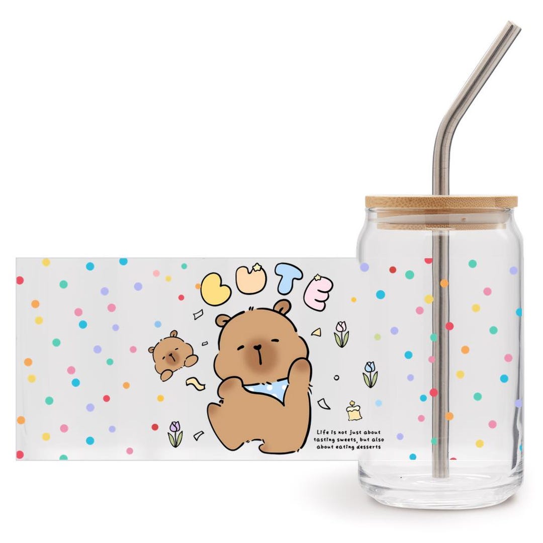 Capybara Ccute Capybara Cup - 16oz Lead-free Glass With Bamboo Lid ...