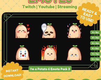 I'm a Potato 24 Emotes Pack, Twitch/discord/youtube, Cute Bits, Cheer ...