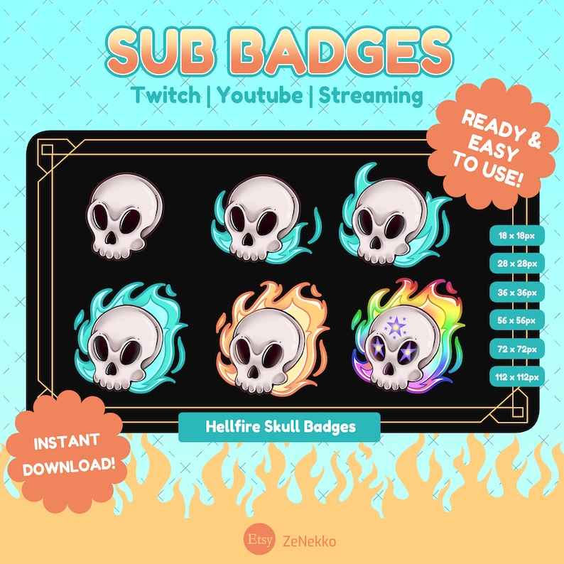 Hellfire Skull Evolution Sub Badges, Twitch/discord/youtube, Cute Bits ...