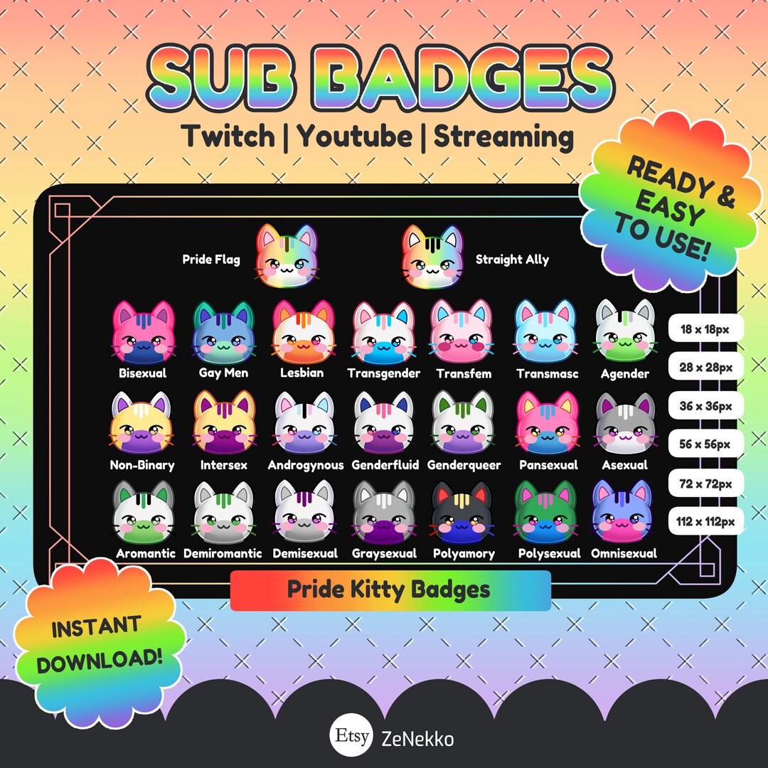Sexuality & Romance Pride Kitty Emotes, Twitch/discord/youtube, Cute ...