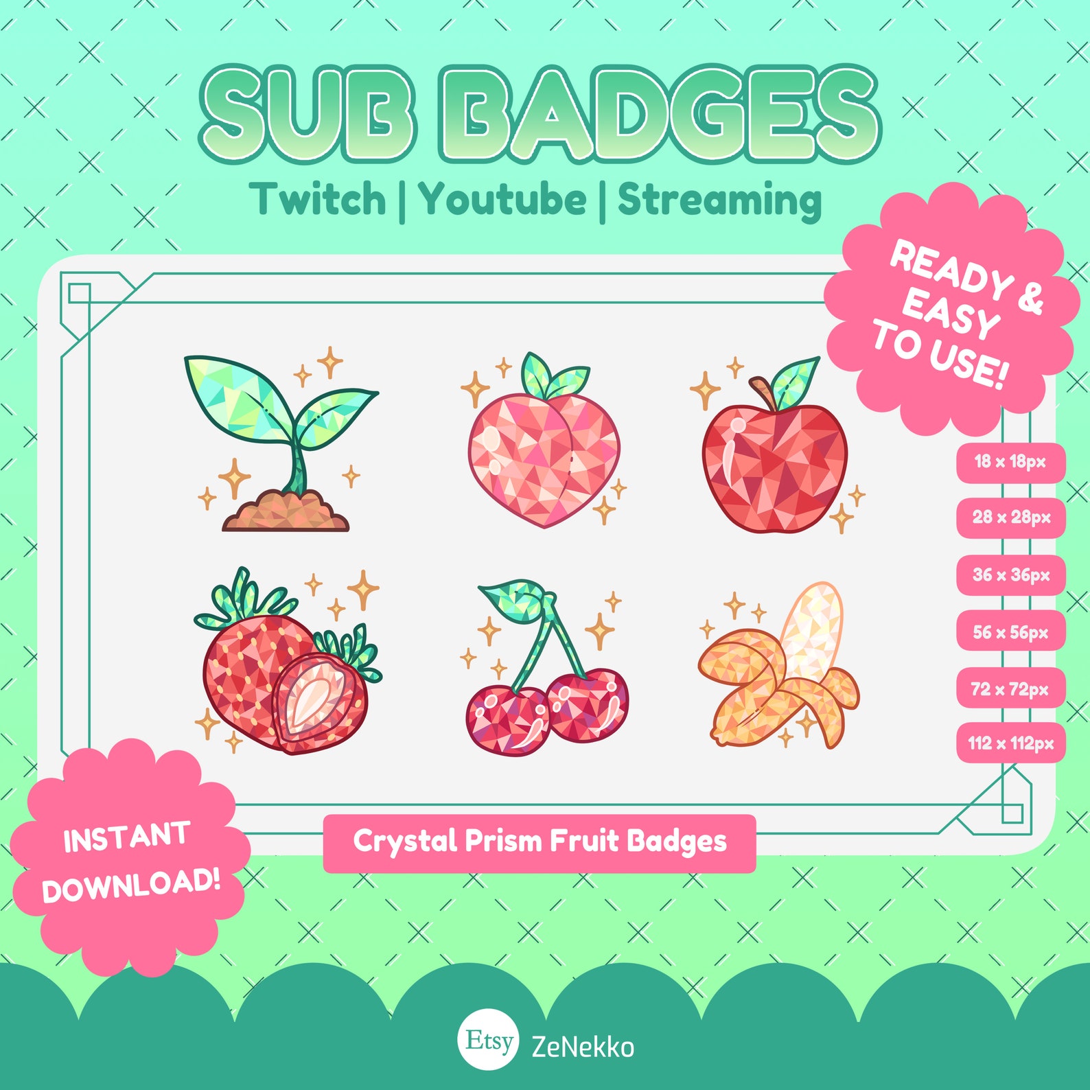 Crystal Prism Fruit Sub Badges, Twitch/discord/youtube, Cute Bits ...