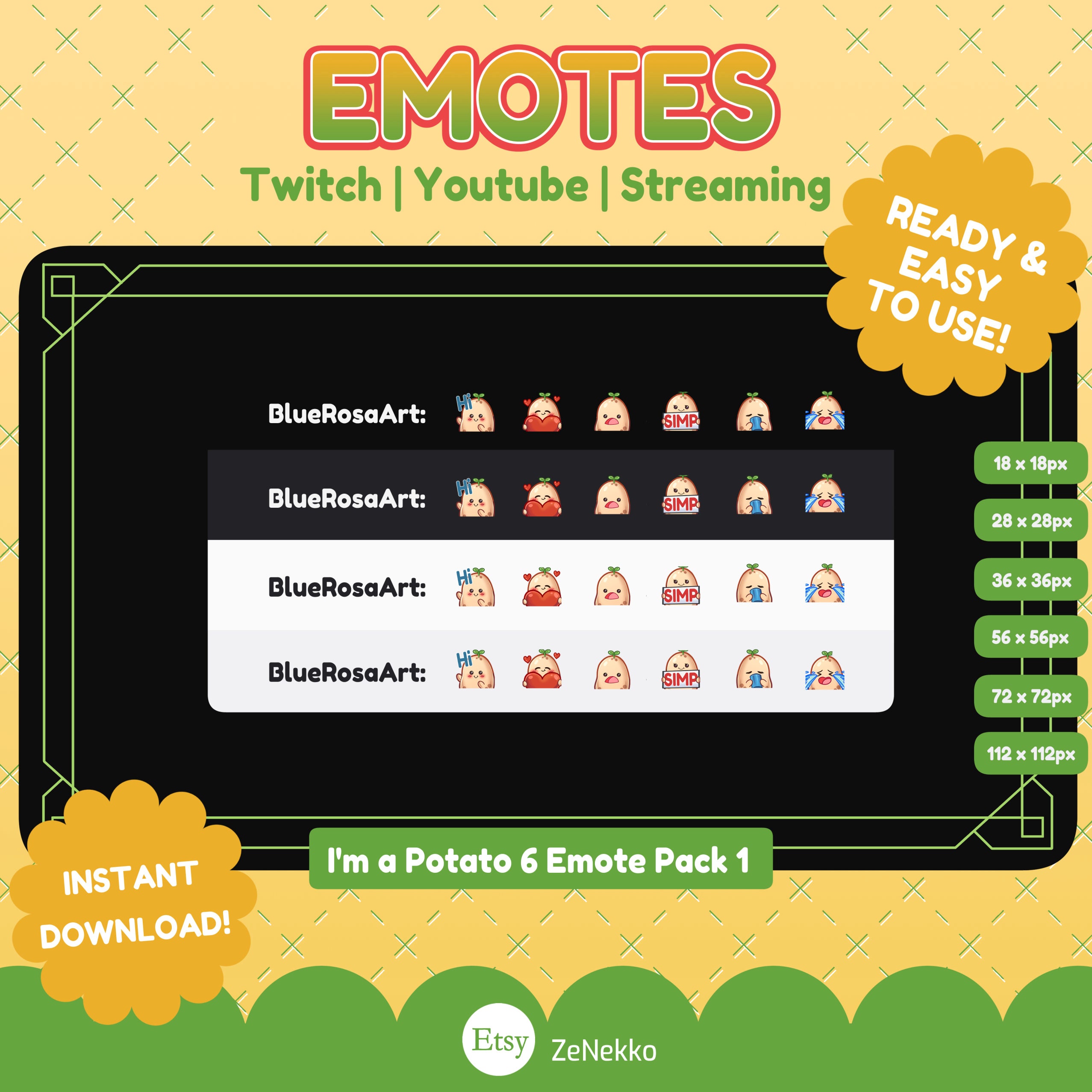 I'm a Potato Emotes Assorted Pack 1, Twitch/discord/youtube, Cute Bits ...
