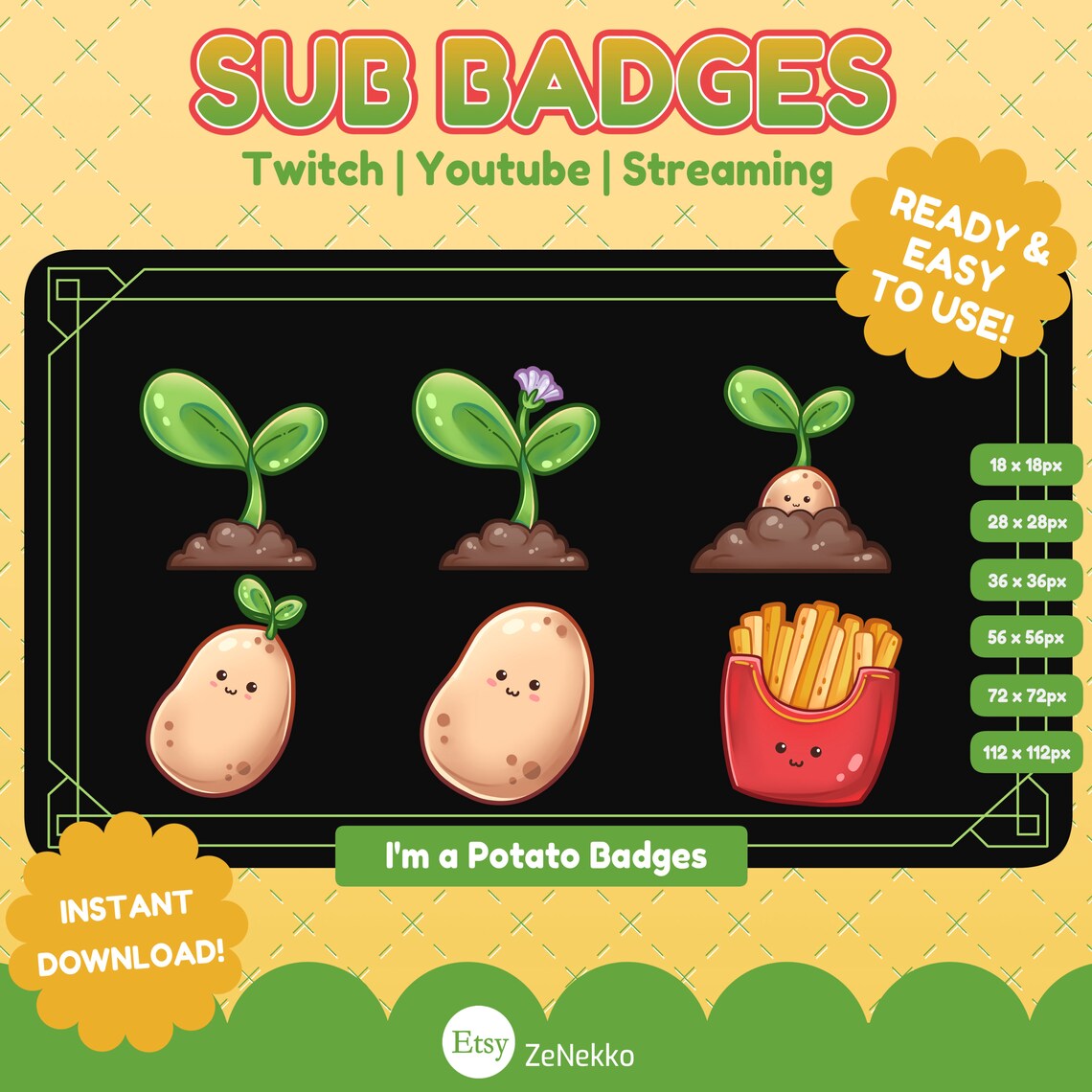 I'm a Potato Evolution Sub Badges, Twitch/discord/youtube, Cute Bits ...