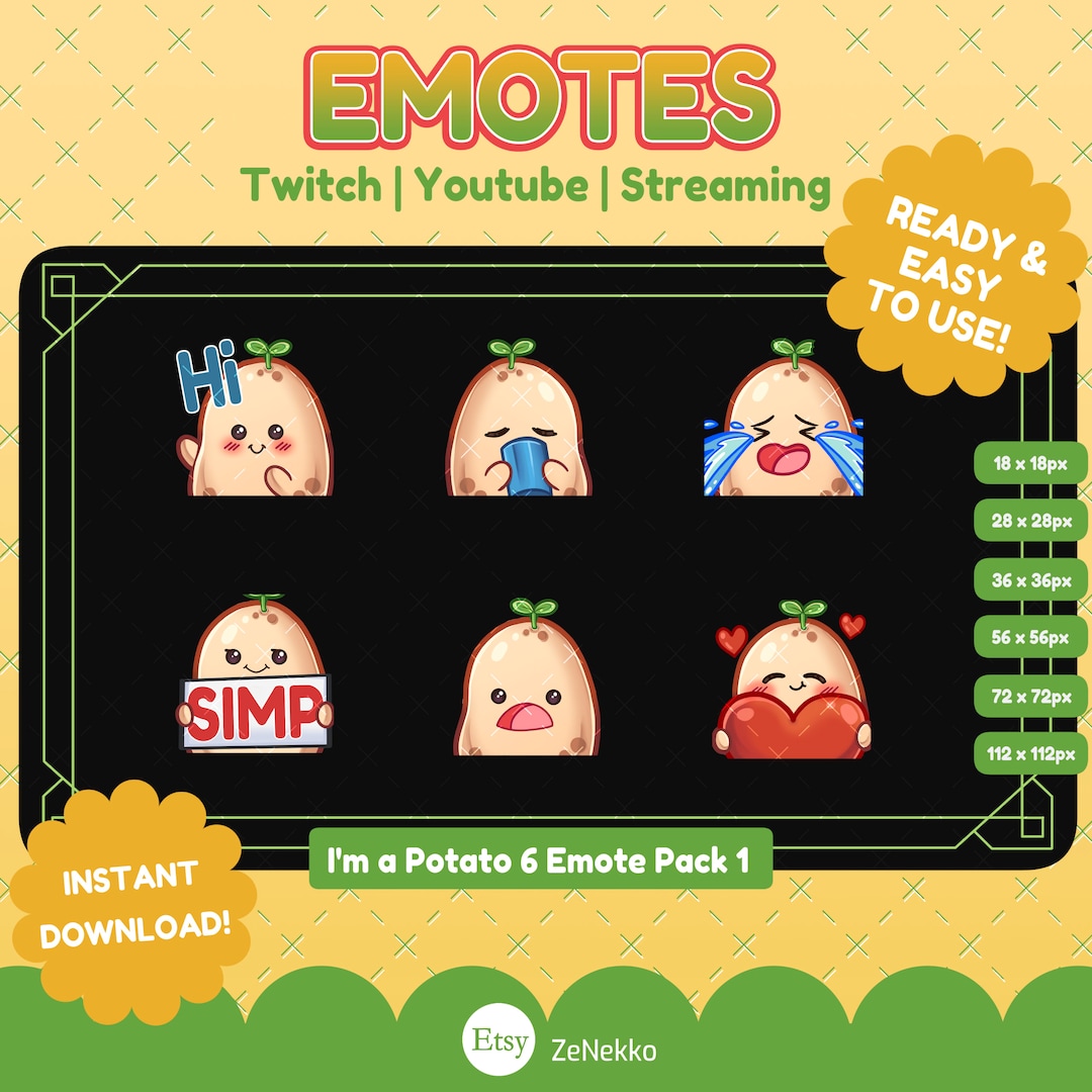 I'm a Potato Emotes Assorted Pack 1, Twitch/discord/youtube, Cute Bits ...