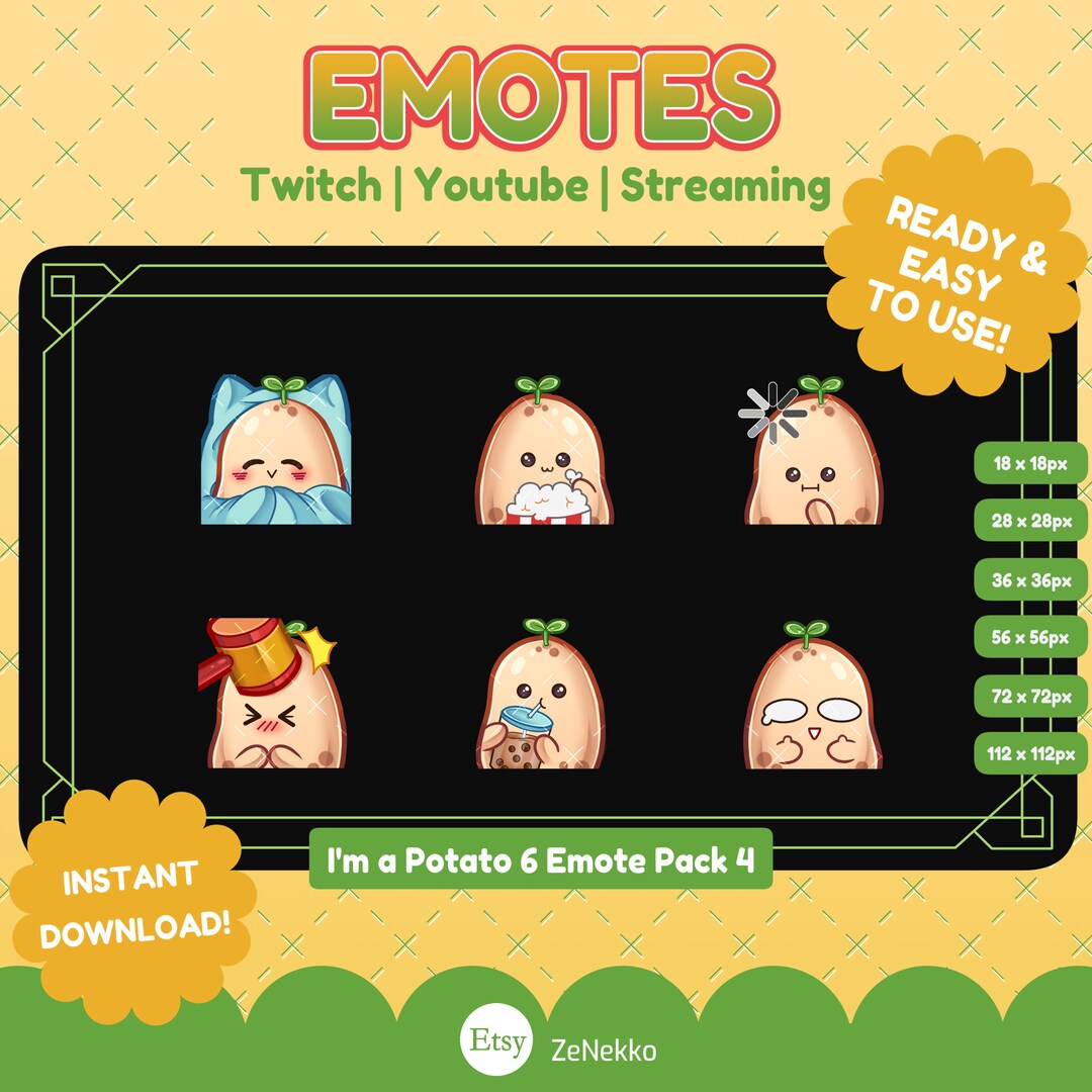 I'm a Potato Emotes Assorted Pack 4, Twitch/discord/youtube, Cute Bits ...