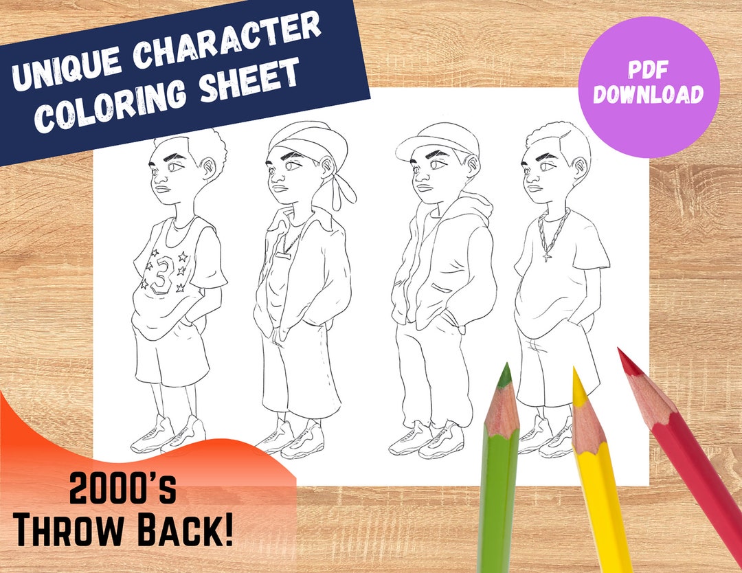 Unique Character Coloring Page, Instant Download, Adults + Kids, 2000s ...