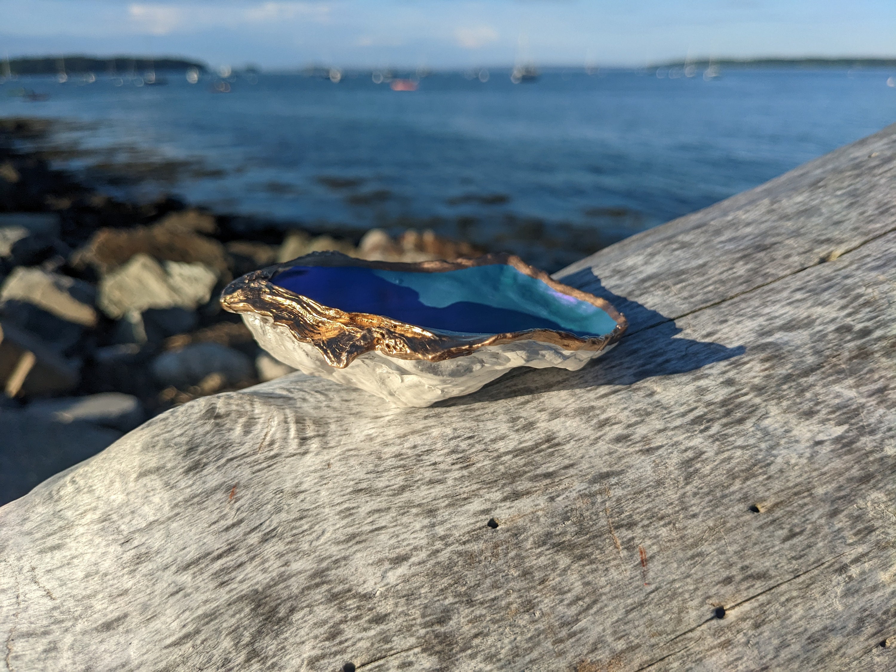 Oyster Shell Jewelry Dish Handpainted Gold Rimmed - Etsy