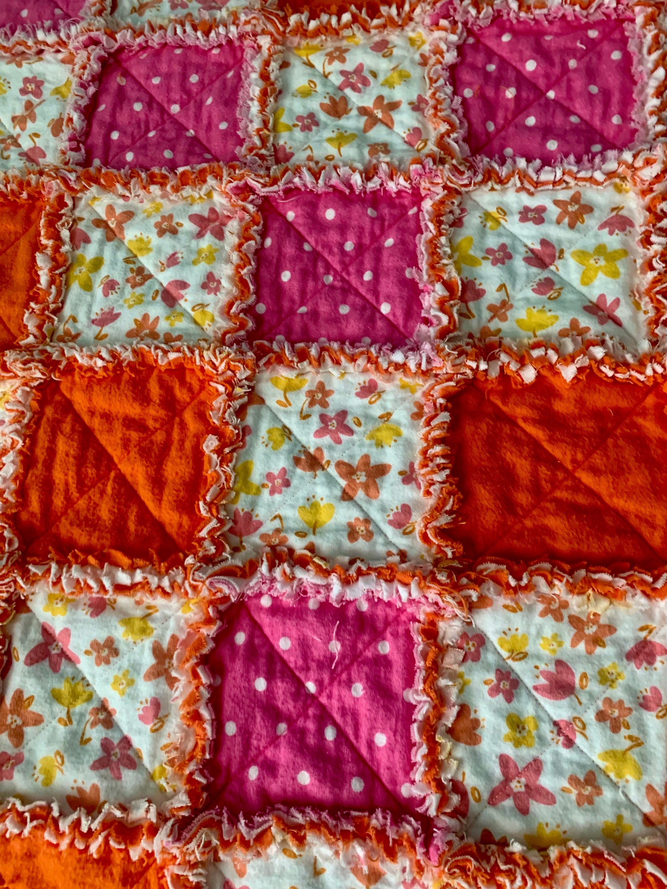 Rag Quilt - Pink and Orange Flowered! - Etsy