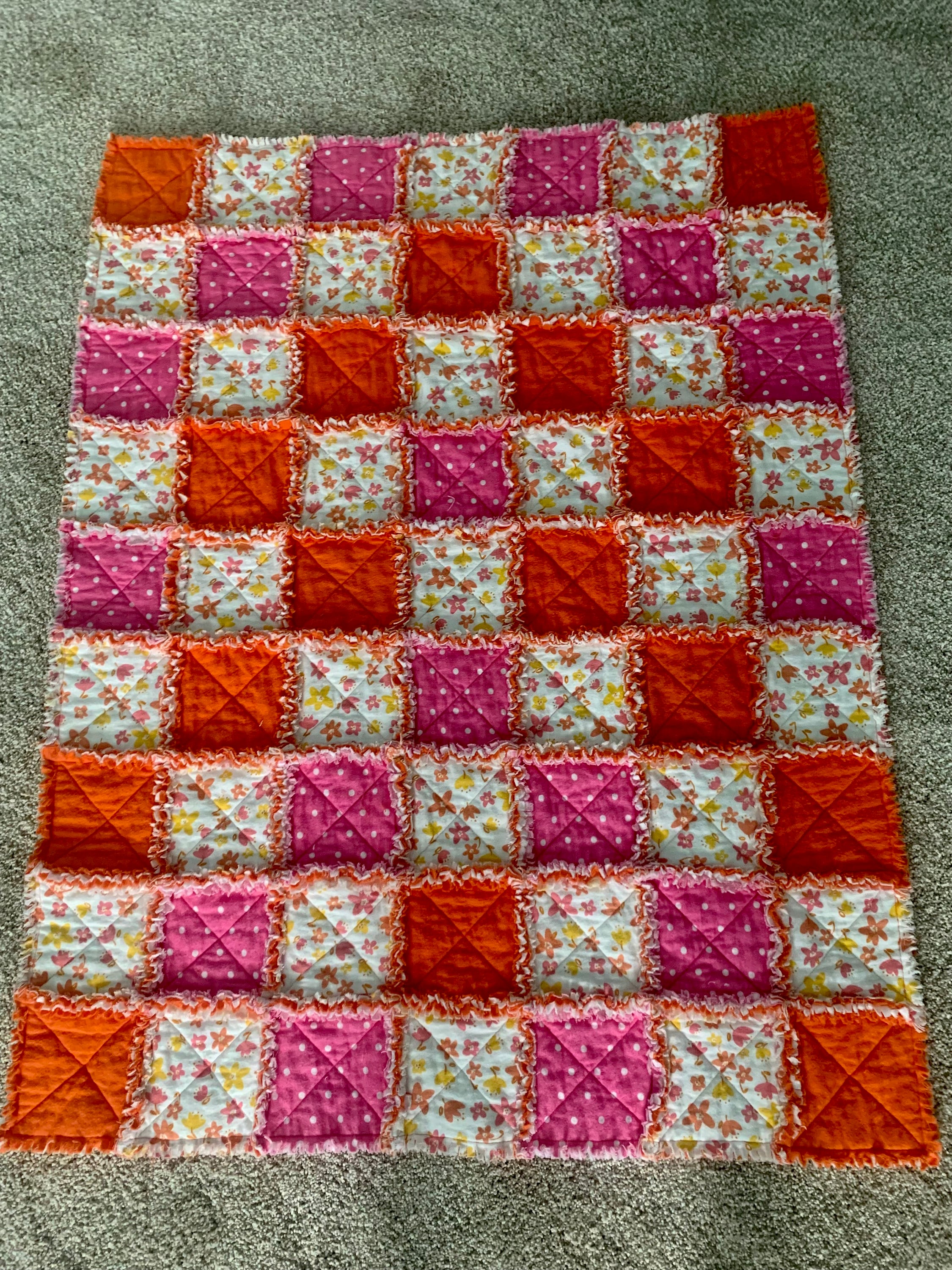 Rag Quilt - Pink and Orange Flowered! - Etsy
