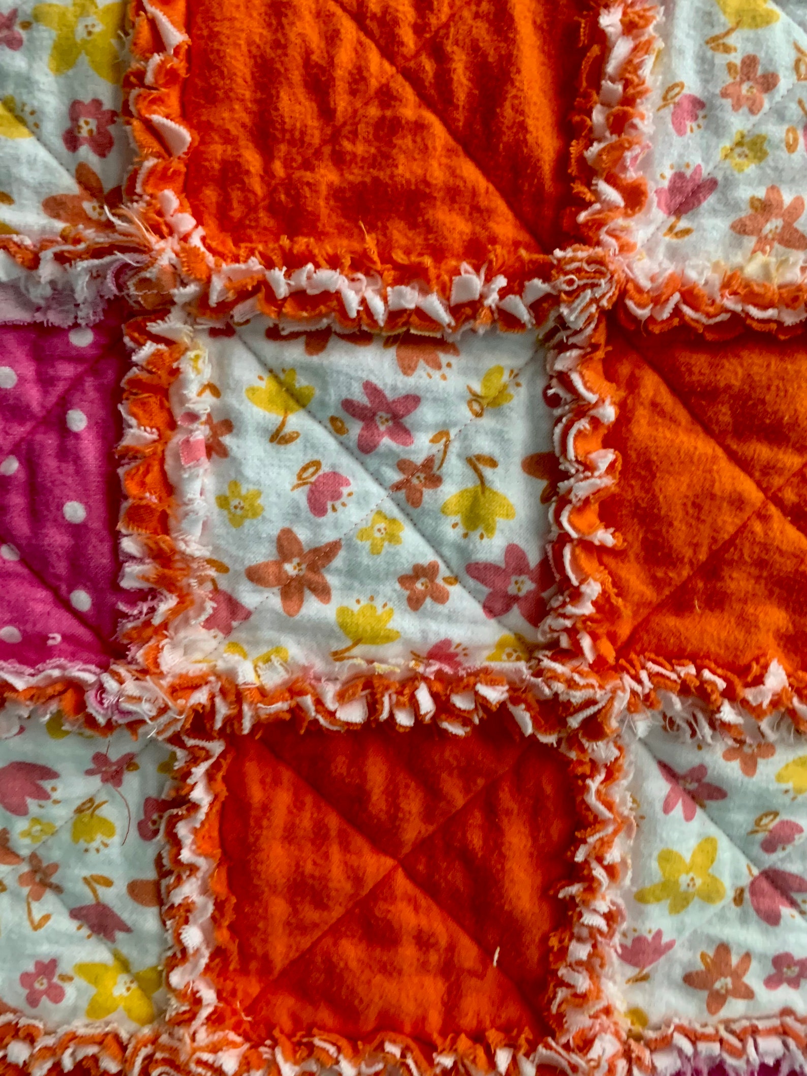 Rag Quilt - Pink and Orange Flowered! - Etsy
