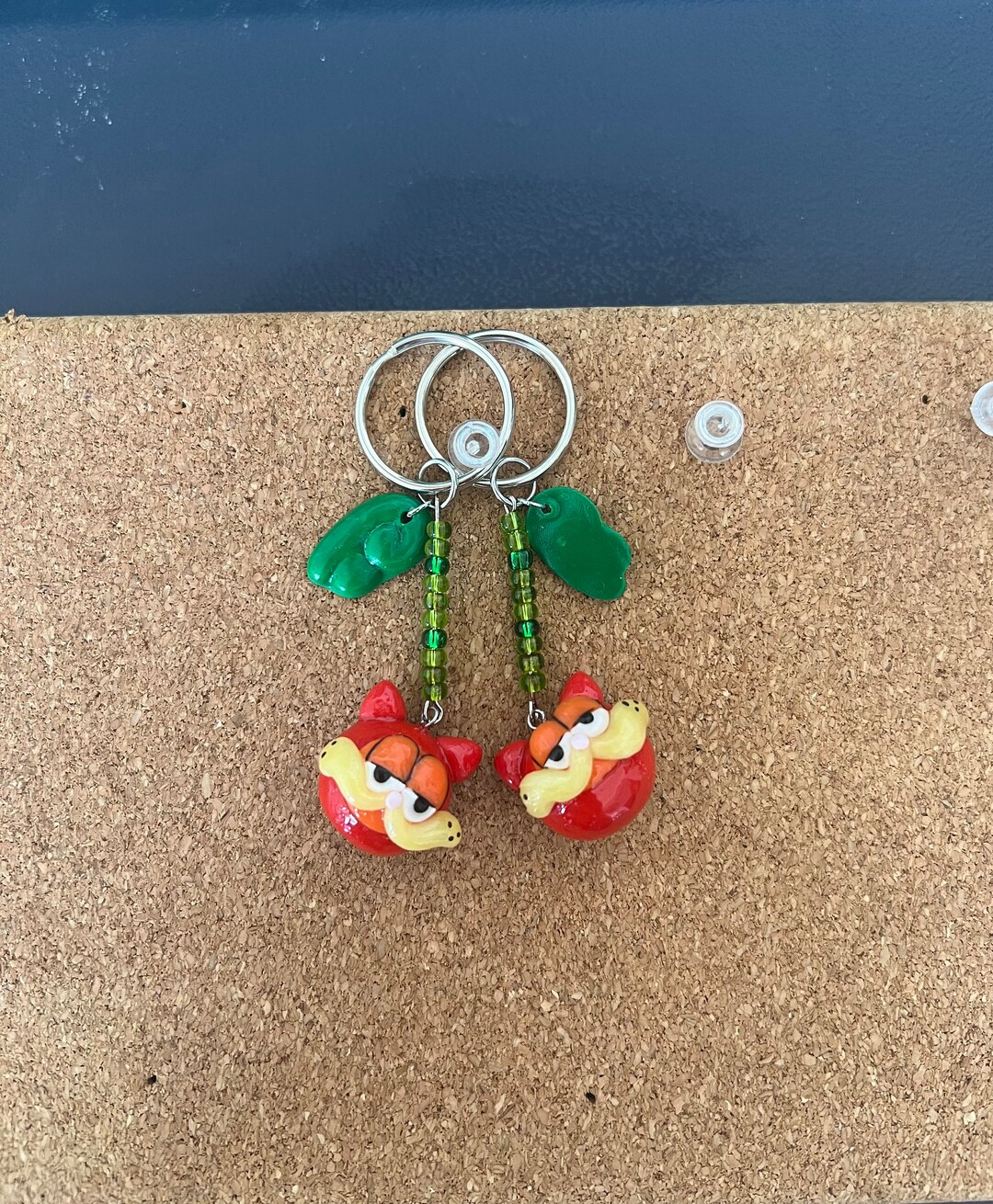 Clay Garfield Cherry Keychain - Etsy