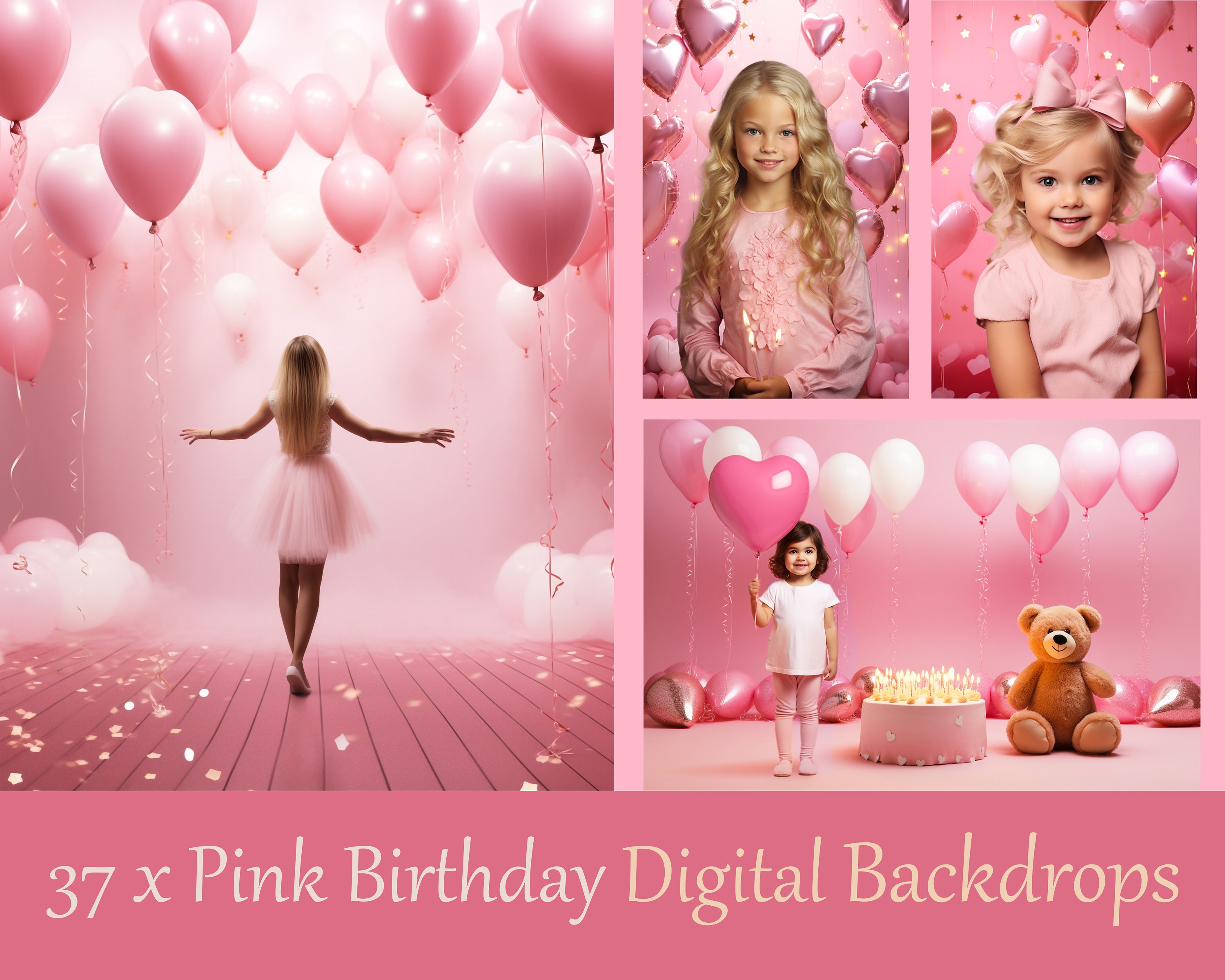 37 Digital Birthday Backgrounds With Pink Balloons - Birthday Backdrop ...