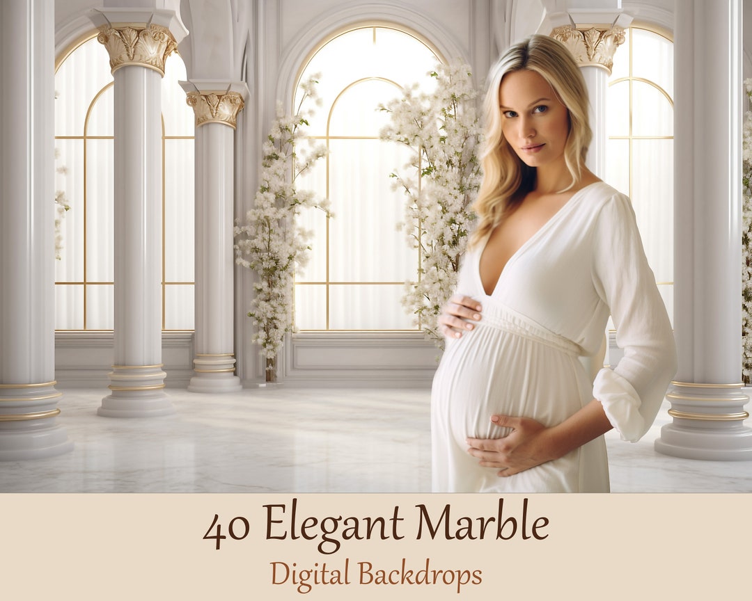 White and Gold Maternity Digital Backdrops . Digital Portrait Backdrops ...