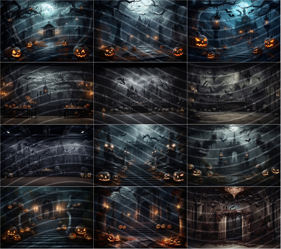 Halloween Digital Backdrops. Backgrounds for Photoshoot, Spooky ...