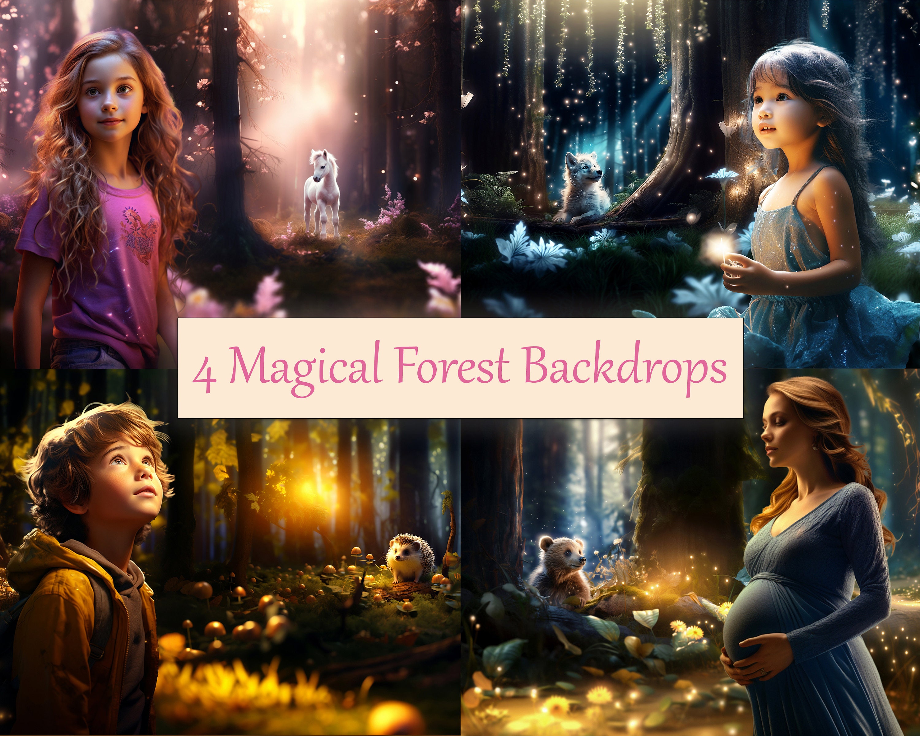 Magic Forest Digital Portrait Background Bundle. Photoshop Backdrop Set ...