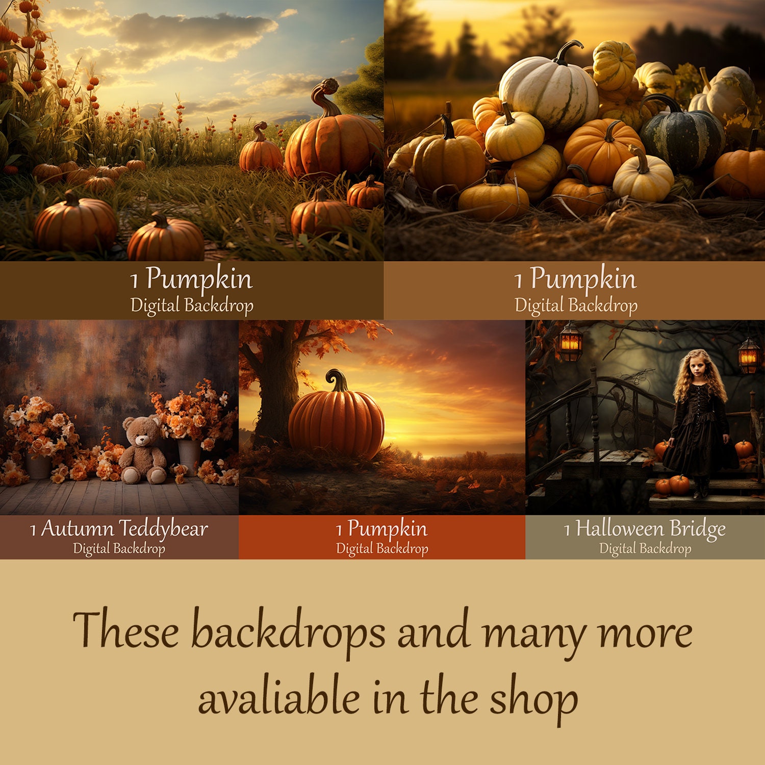 Autumn Pumpkin Digital Backdrop for Kids Portraits Fall Colors of ...