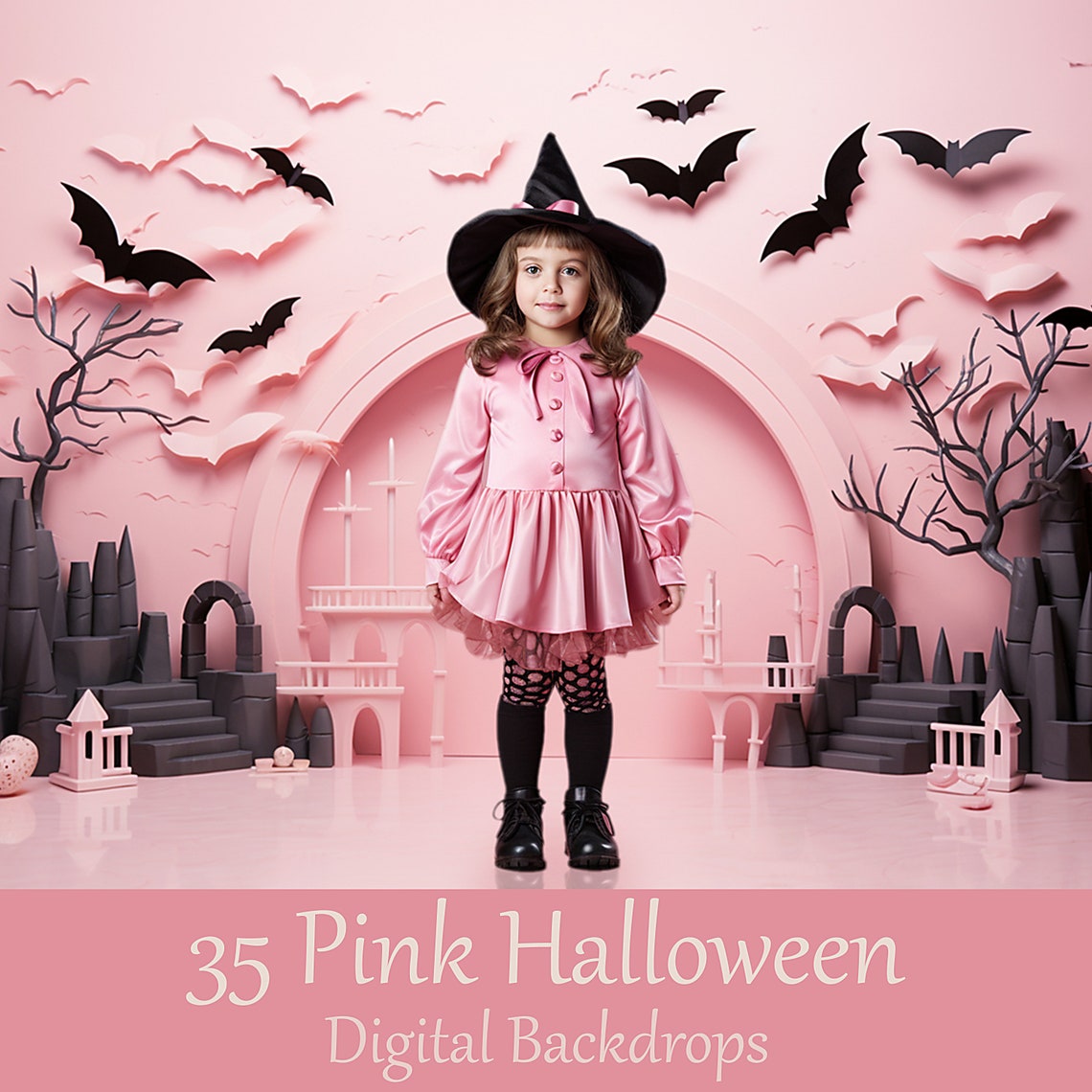 Spooky Pink Halloween Backdrops. Digital Download. Backgrounds - Etsy