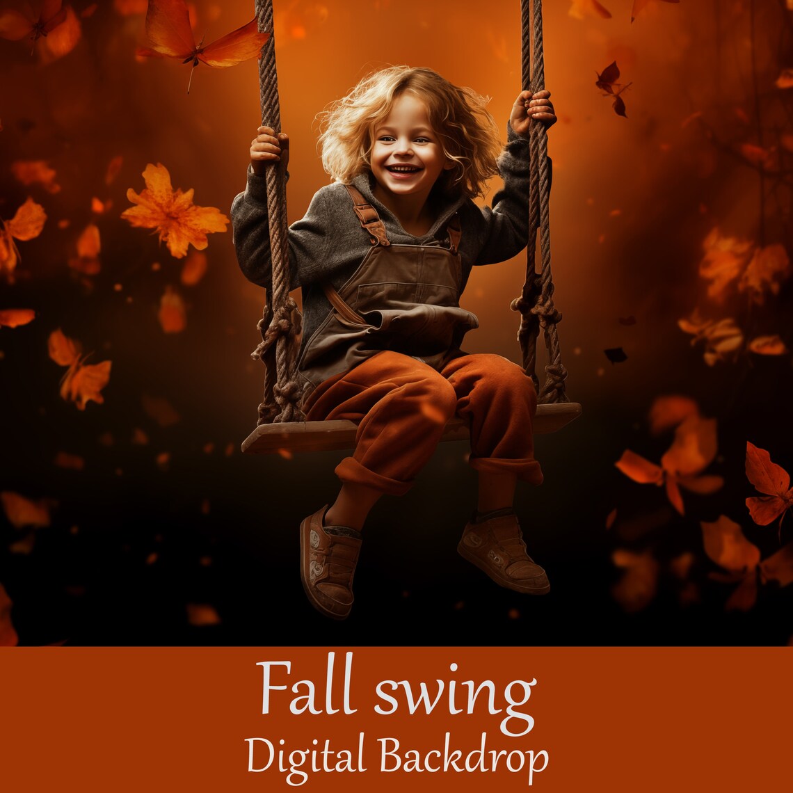 Autumn Swing Digital Backdrop for Kids Portraits Fall Colors - Etsy