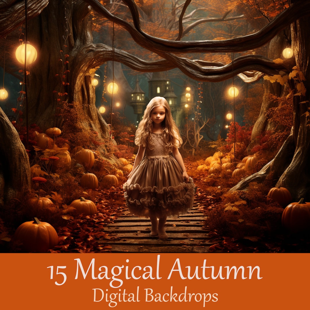 Magical Autumn Digital Backdrops for Portrait Photography. in Orange ...