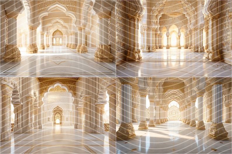 Indian Temple Digital Backdrop - Gold and White Hindu Temple ...