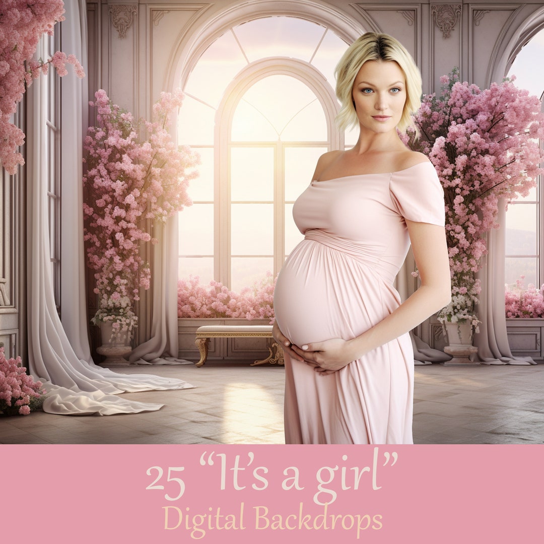 Maternity Portrait Digital Backdrop in Pink and White. It's a Girl ...