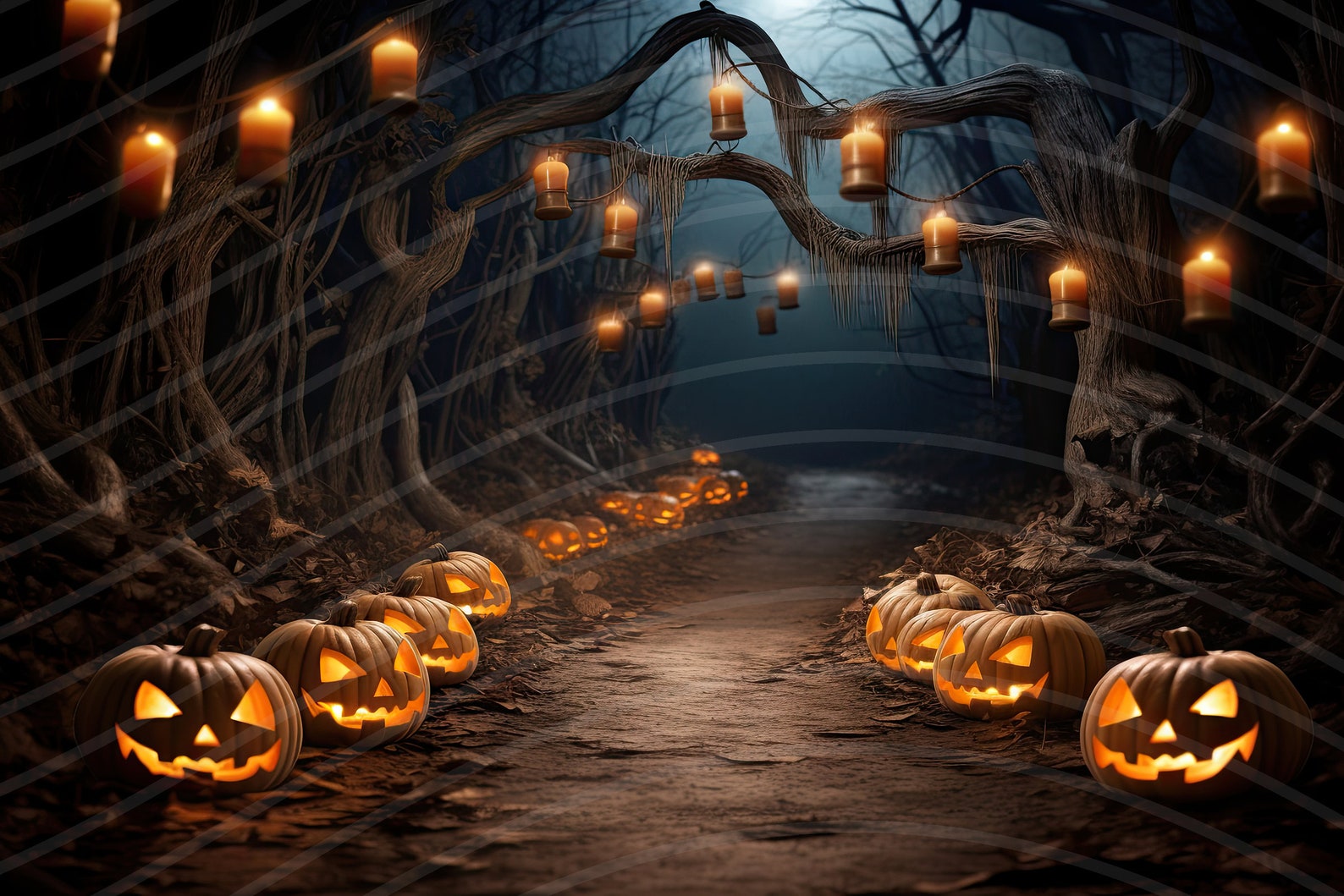 Halloween Jack-o'-lantern Path Backdrop, Cosplay Portrait (digital ...